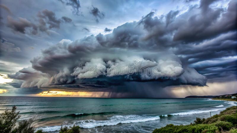 Dramatic Storm Clouds Gathering Over the Ocean Stock Illustration ...