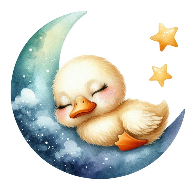 Duck Sleeping on a Crescent Moon Stock Vector - Illustration of ducky ...