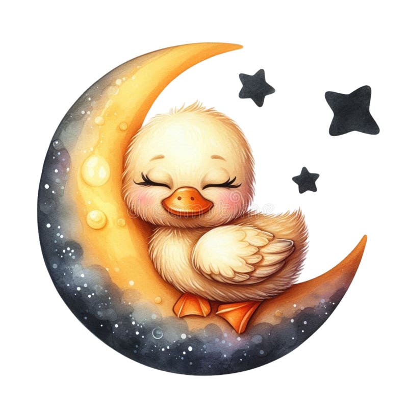 Duck Sleeping on a Crescent Moon Stock Vector - Illustration of minimal ...