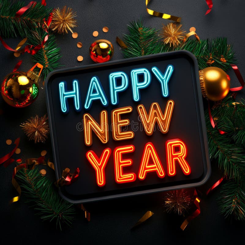 "Festive Lightbox with HAPPY NEW YEAR Surrounded by Golden Tinsel ...