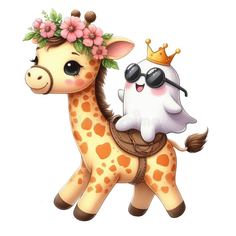 Giraffe and Cute Ghost Clipart Watercolor Stock Vector - Illustration ...