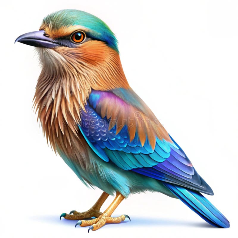 Indian Roller Bird White Background Stock Illustration - Illustration ...