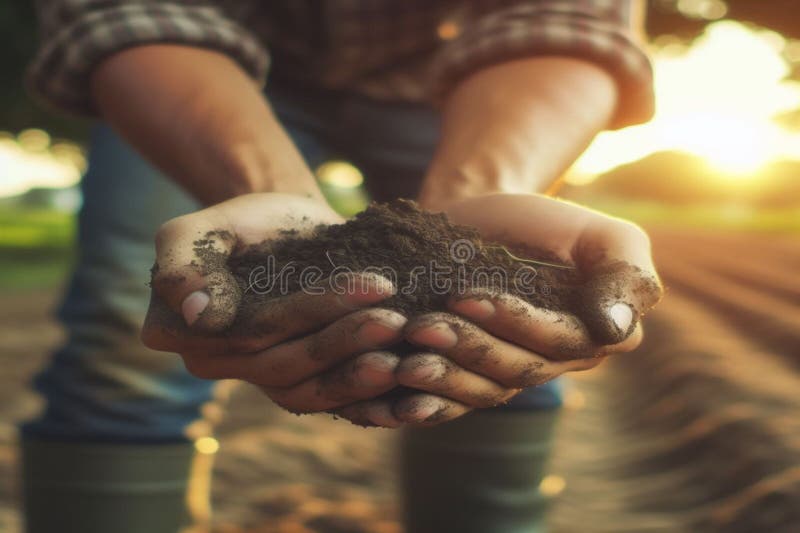 Man hand holding a soil stock illustration. Illustration of growing ...