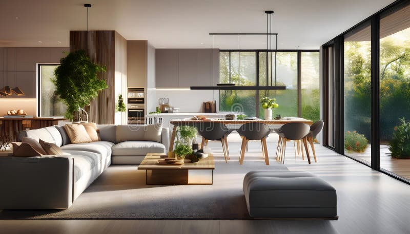 Create an Image of a Modern Open-concept Living Space that Seamlessly ...