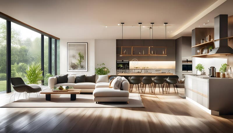 Create an Image of a Modern Open-concept Living Space that Seamlessly ...