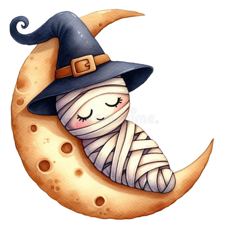 Mummy Sleeping on the Moon Clipart Watercolor Stock Vector ...
