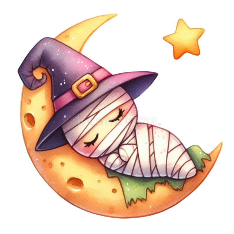 Mummy Sleeping on the Moon Clipart Watercolor Stock Vector ...