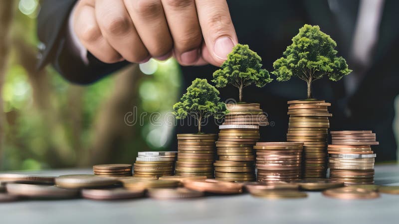 Sustainable Financial Growth Concept with Coins and Trees, Ai Generated ...