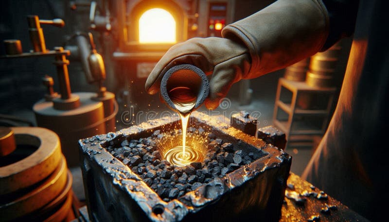 Pouring Liquid Gold into Graphite Casting Form from Furnace Stock ...