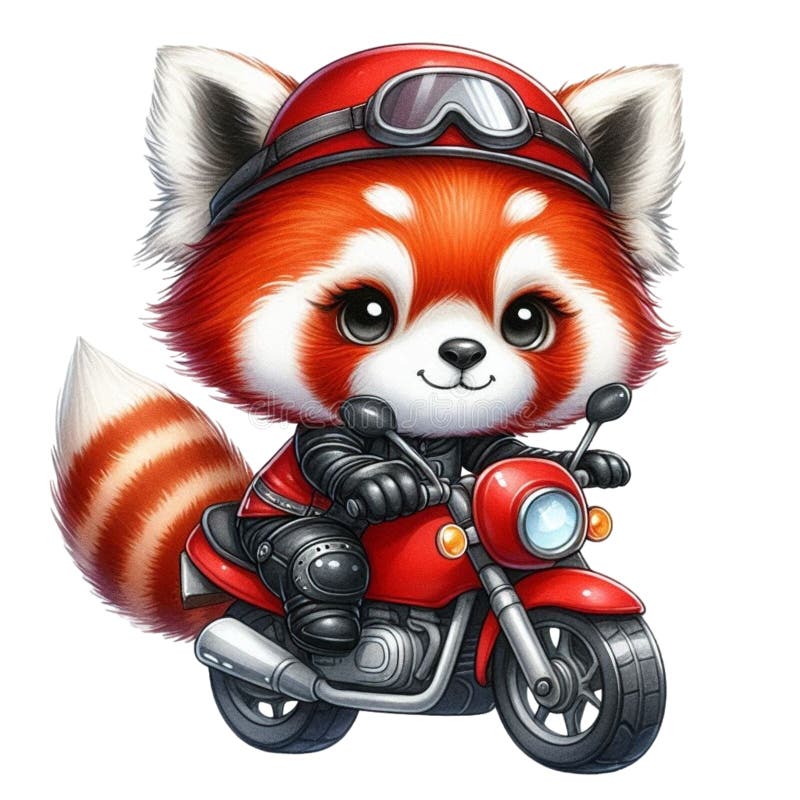 Red Panda Driving a Motorcycle Clipart Watercolor Stock Illustration ...