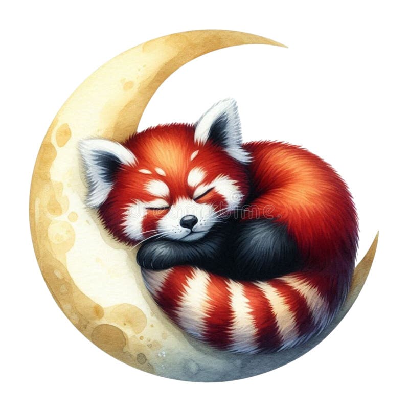 Red Panda Sleeping on the Moon Stock Vector - Illustration of moon ...
