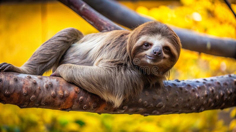 Sloth Hanging from a Branch with a Soft Pastel Stock Illustration ...