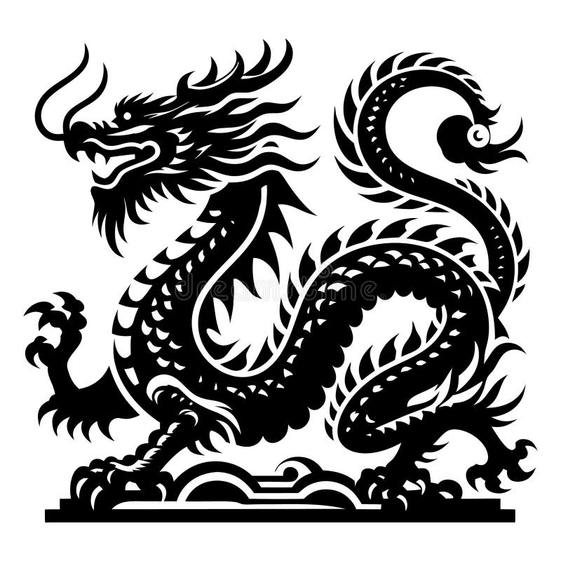 Solid Black Chinese Dragon Icon on White Background for Design and ...
