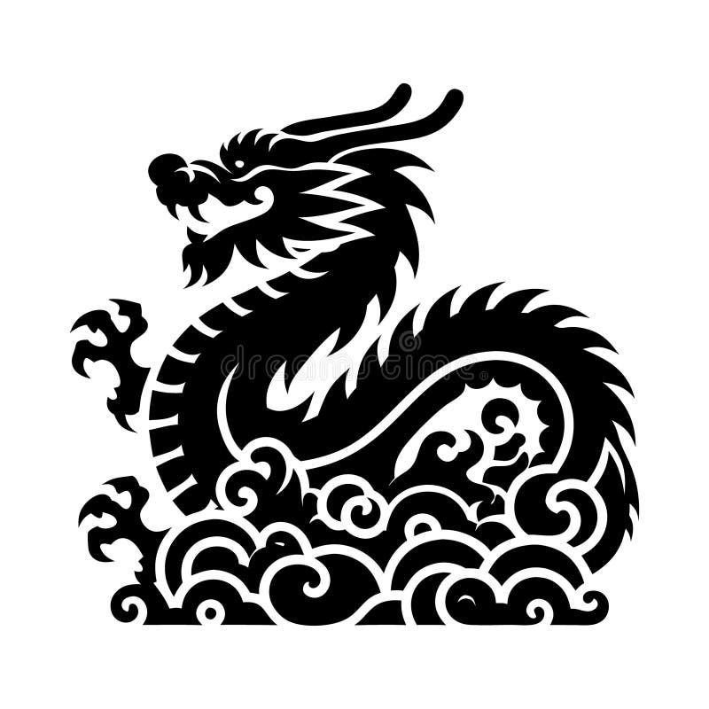 Solid Black Chinese Dragon Icon on White Background for Design and ...
