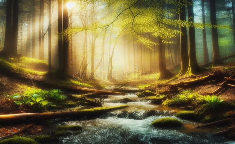 Spring Background Stream of Water in the Forest Stock Illustration ...