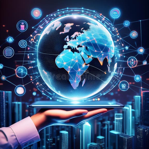 Create an Image Symbolizing the Merging of Global Trade, Internet ...