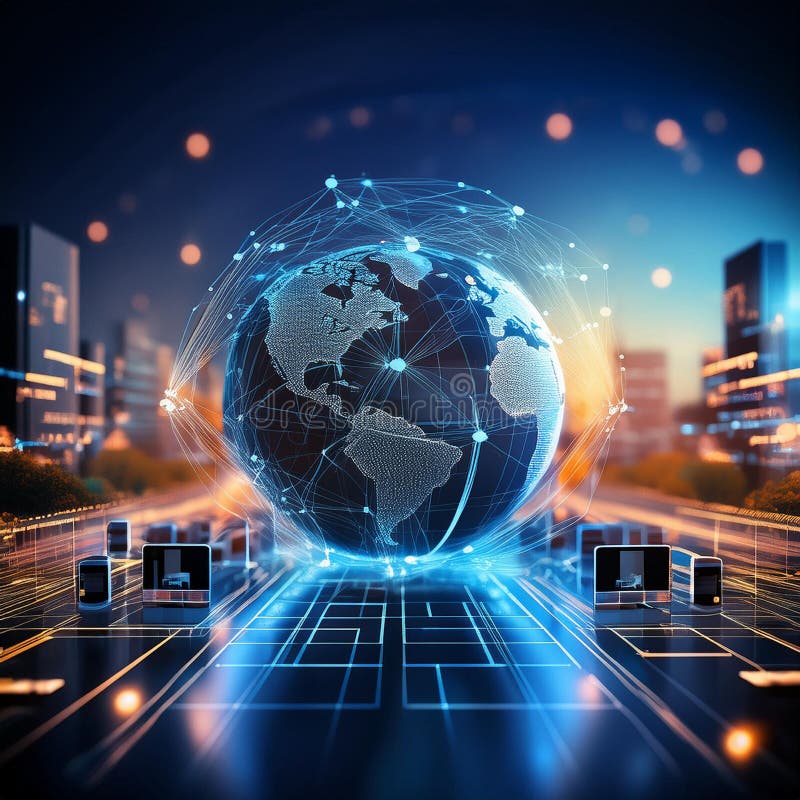 Create an Image Symbolizing the Merging of Global Trade, Internet ...