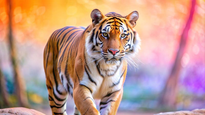 Tiger Prowling with a Soft Pastel Stock Illustration - Illustration of ...