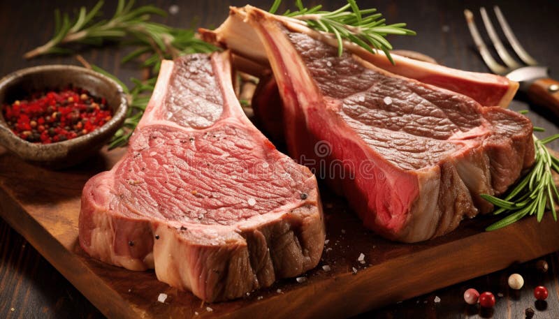 Tomahawk Steak Cut Pieces Closeup Stock Illustration - Illustration of ...