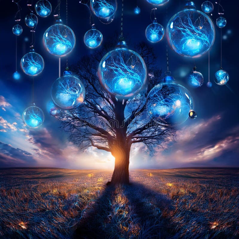 Create an Image of a Tree with Glass Balls Hanging from Its Branches ...