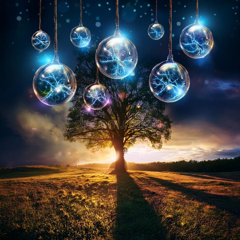Create an Image of a Tree with Glass Balls Hanging from Its Branches ...