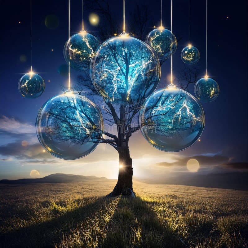 Create an Image of a Tree with Glass Balls Hanging from Its Branches ...