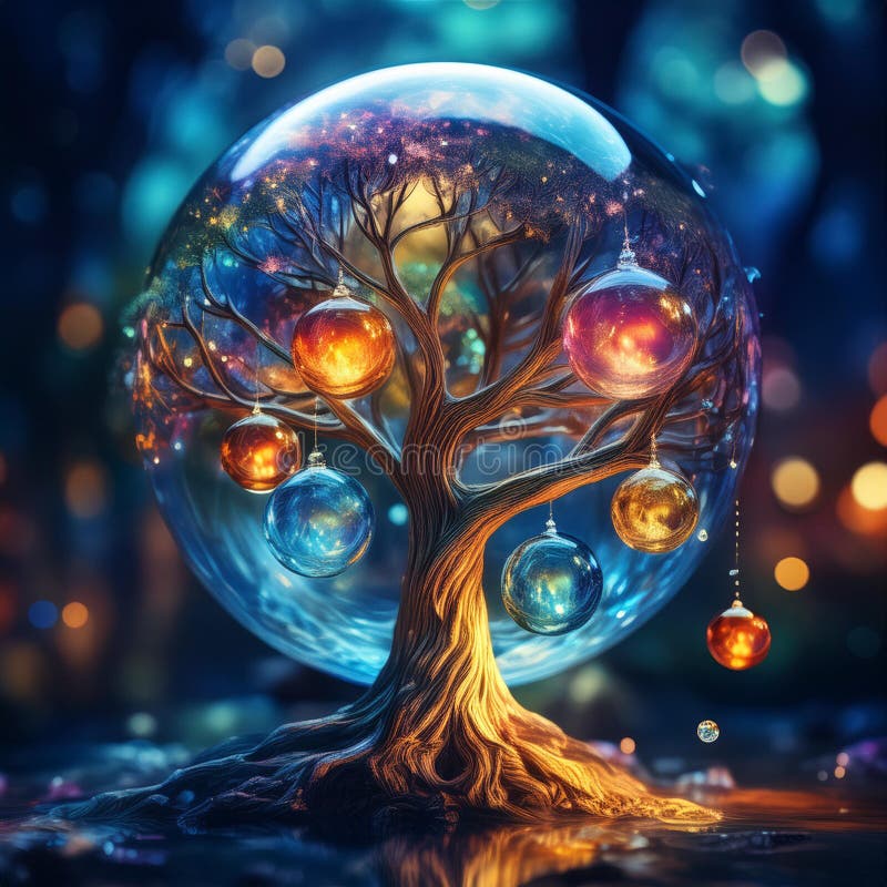 Create an Image of a Tree with Glass Balls Hanging from Its Branches ...