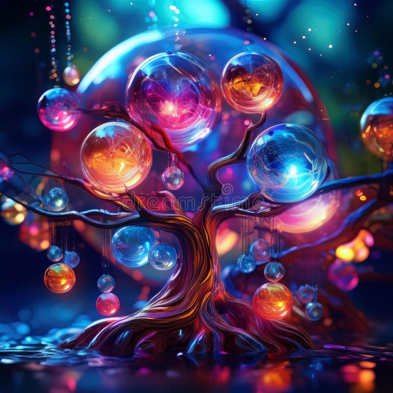 Create an Image of a Tree with Glass Balls Hanging from Its Branches ...