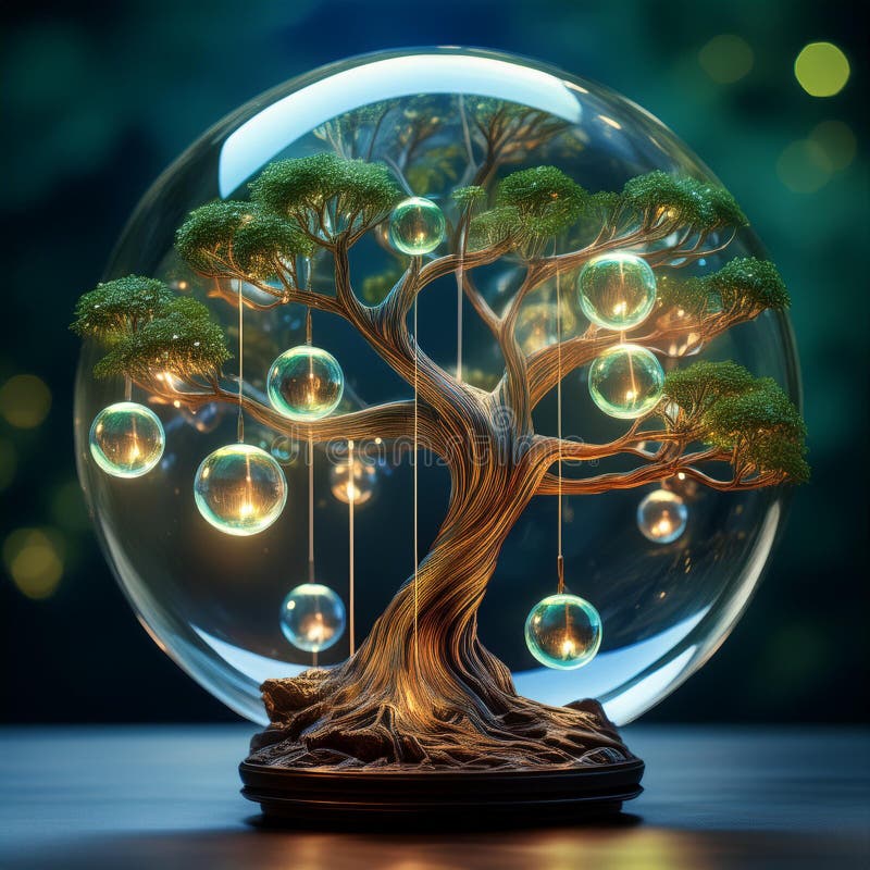 Create an Image of a Tree with Glass Balls Hanging from Its Branches ...