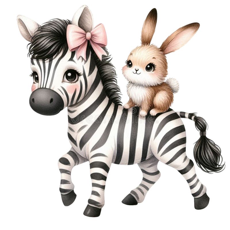 Zebra Rabbit Sitting on the Back Clipart Watercolor Stock Vector ...