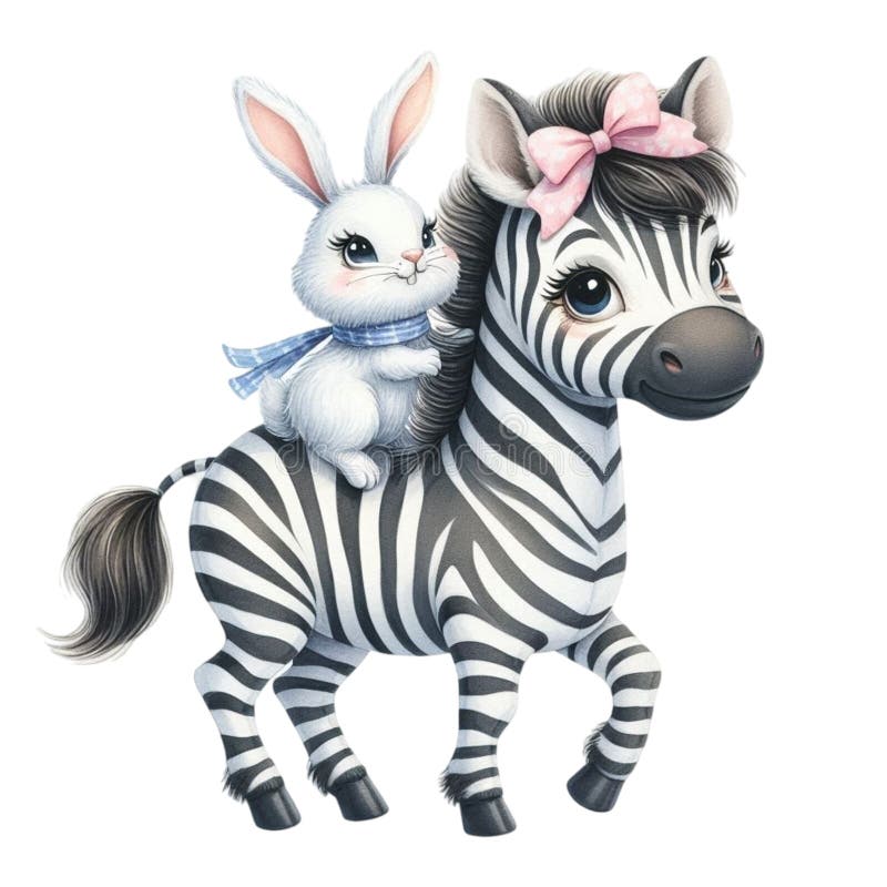 Zebra Rabbit Sitting on the Back Clipart Watercolor Stock Vector ...