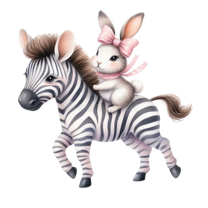 Zebra Rabbit Sitting on the Back Clipart Watercolor Stock Vector ...
