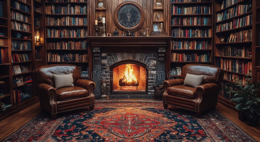Create an Inviting Atmosphere in Your Rustic Library Featuring a Cozy ...