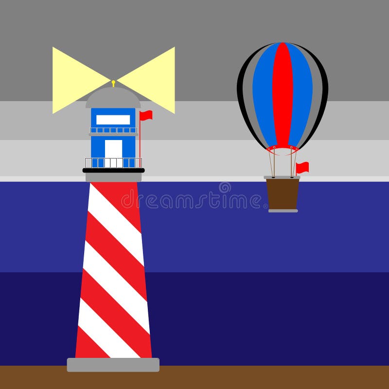 Create Lighthouse and Balloon at Night Stock Vector - Illustration of ...