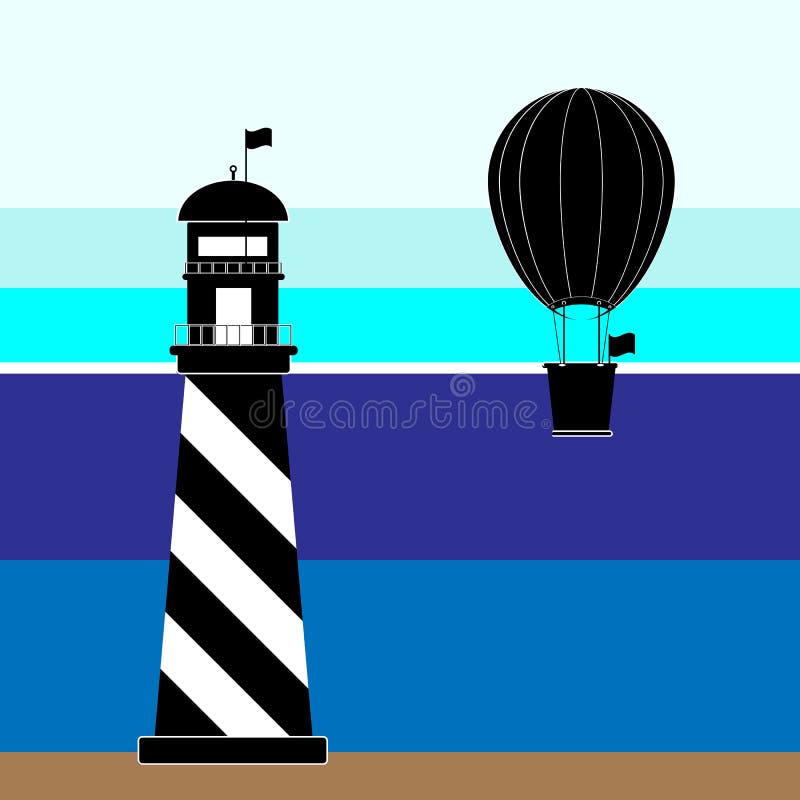 Create Lighthouse and Balloon Scenery Stock Vector - Illustration of ...