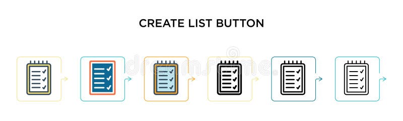 Create List Button Vector Icon in 6 Different Modern Styles. Black, Two ...