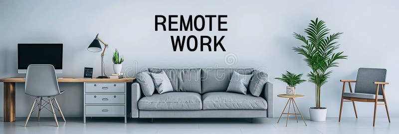 Create a Modern Remote Work Setup with a Cozy Sofa, Green Plants for a ...