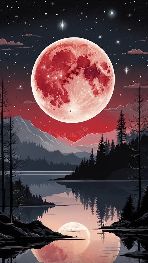 Create a Night Scene with a Large Luminous Red Full Mo Ai Generated Stock Illustration ...