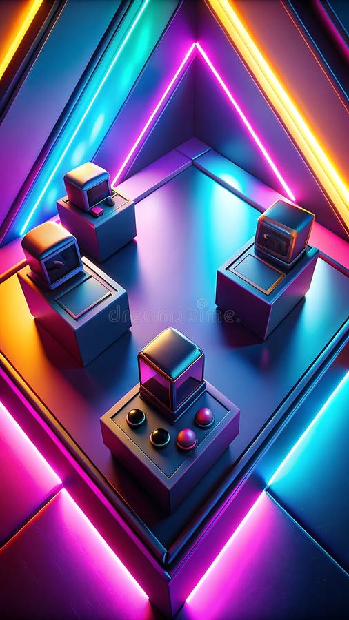 Dark-to-neon Gradient with Arcade Motifs and Textures. Stock Photo ...