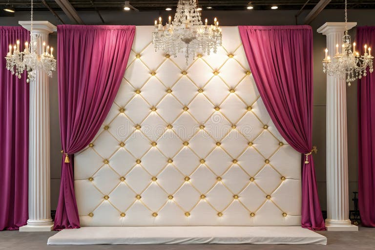 A Luxurious Backdrop for a Special Event with White Fabric Panel with a Diamond-shaped Pattern ...