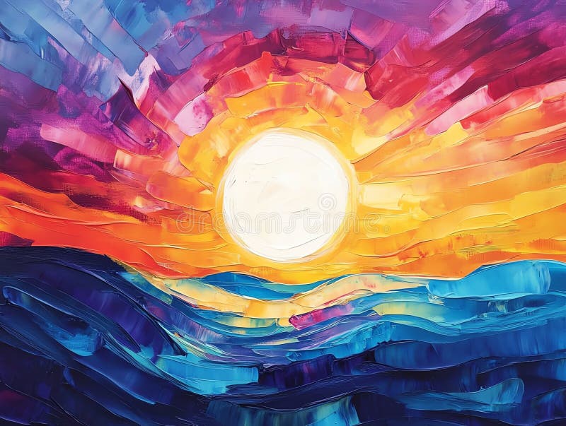Create a Playful, Abstract Painting of a Sunset, Where the Colors Blend ...