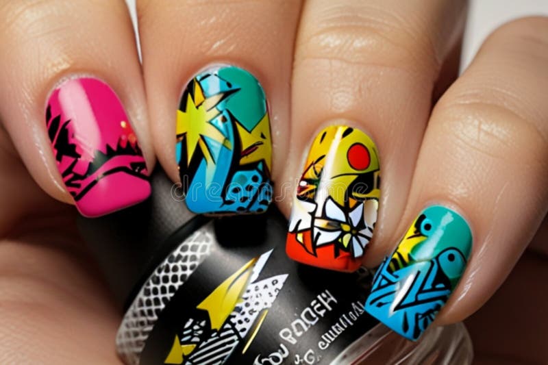 "Create a Retro-inspired Nail Design with Pop Art Elements, Vibrant ...