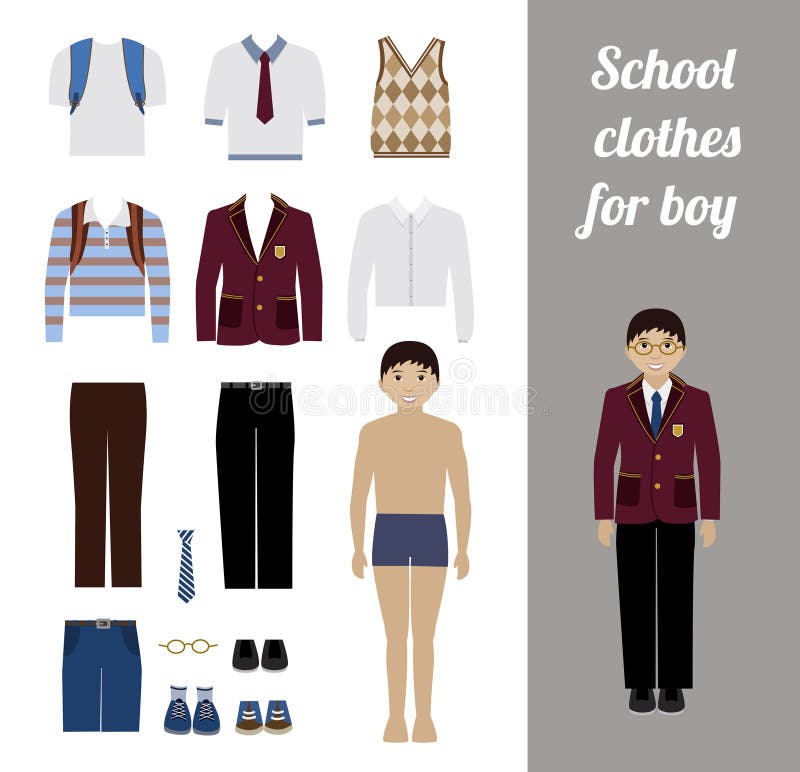 Create School Boy Kit with Different Uniforms Stock Vector ...