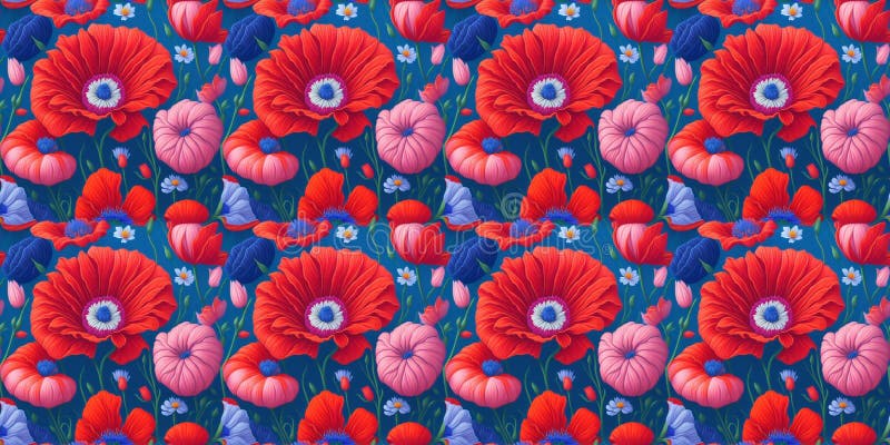 Create Seamless Pattern Ic Render Beautiful Poppy Cornflower Lilies ...