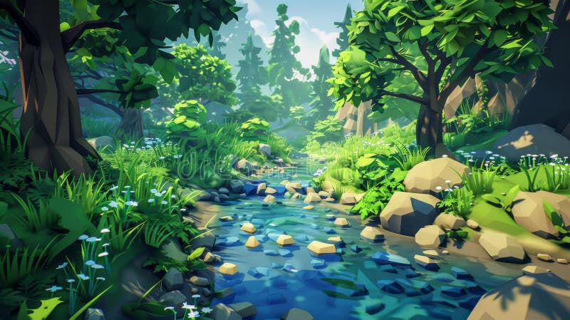 Create a Serene Low Poly Forest with Pastel Shaded Trees and Streams ...