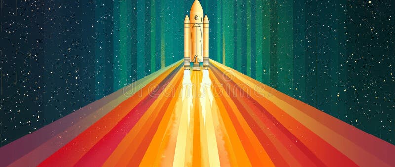 Create a Side View of a Vintage Pop Art Rocket Ship Taking Off into ...