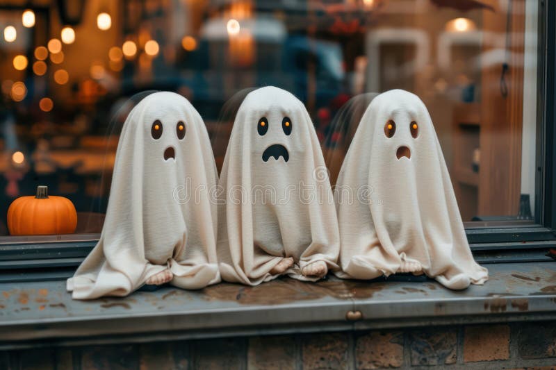 Spooky Halloween Window Decorations Ghost Figures Peeking through the ...