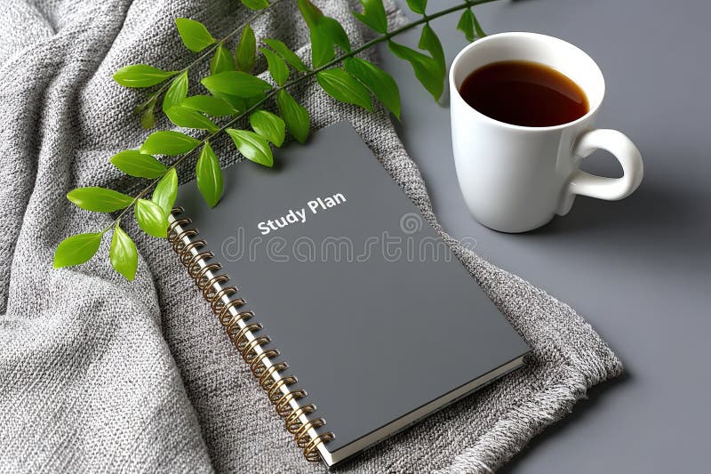 Create a Study Plan with a Cozy Setting Featuring a Notebook and a Cup ...