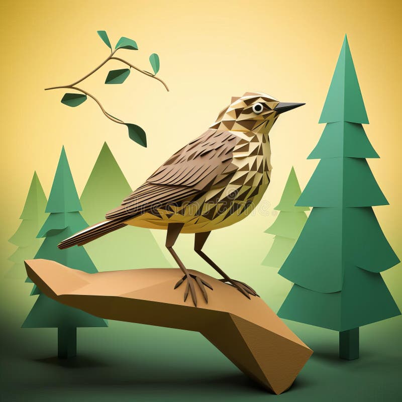 Create a Stunning American Pipit Paper Craft with Polygon Design Stock Illustration ...