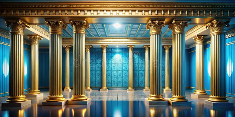 Luxurious Gold and Blue Column Stage Backdrop Elegant Setting for ...